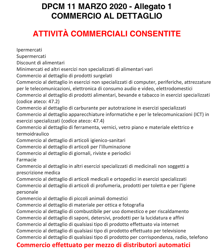 DPCM 11-03-2020 - Consentita l'attività di gestione di distributori ...